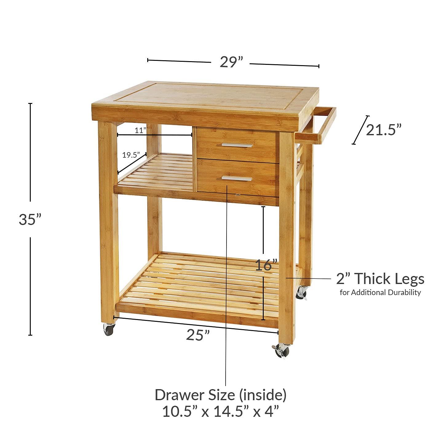 Home Aesthetics Rolling Kitchen Island Cart with Drawers Shelves, Towel Rack, Locking Casters, Butcher Block Food Prepping Cart Trolley on Wheels, Bamboo Wood