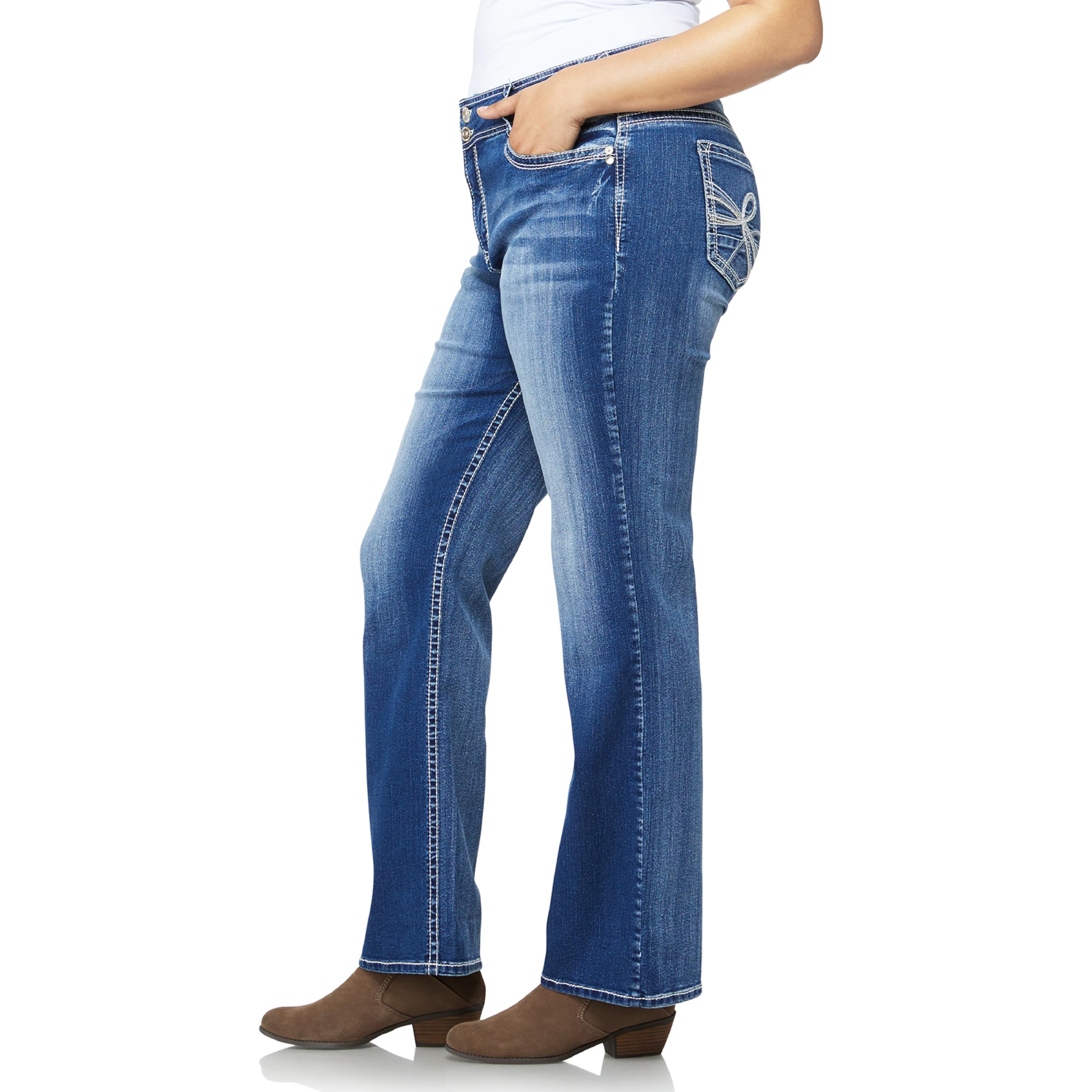 WallFlower Women's Luscious Curvy Bootcut Mid-Rise Insta Stretch Juniors Jeans (Standard and Plus), Jenna, 18 Plus Long