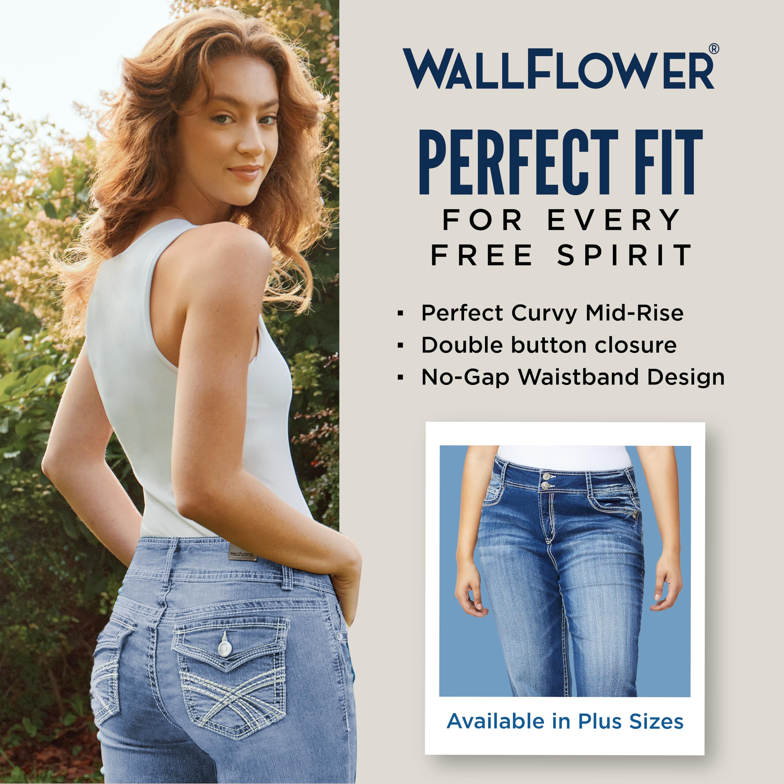WallFlower Women's Luscious Curvy Bootcut Mid-Rise Insta Stretch Juniors Jeans (Standard and Plus), Jenna, 18 Plus Long