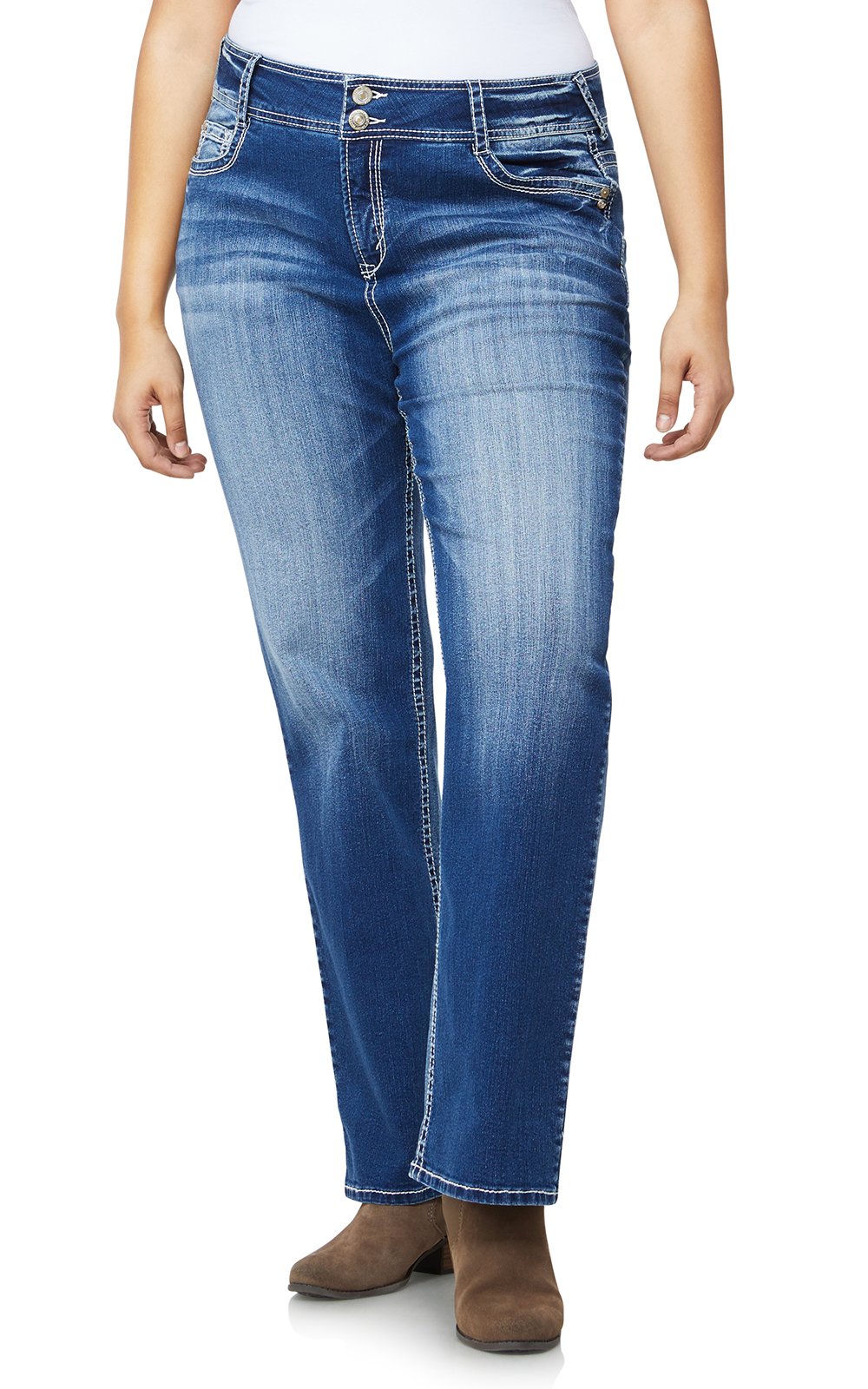 WallFlower Women's Luscious Curvy Bootcut Mid-Rise Insta Stretch Juniors Jeans (Standard and Plus), Jenna, 18 Plus Long