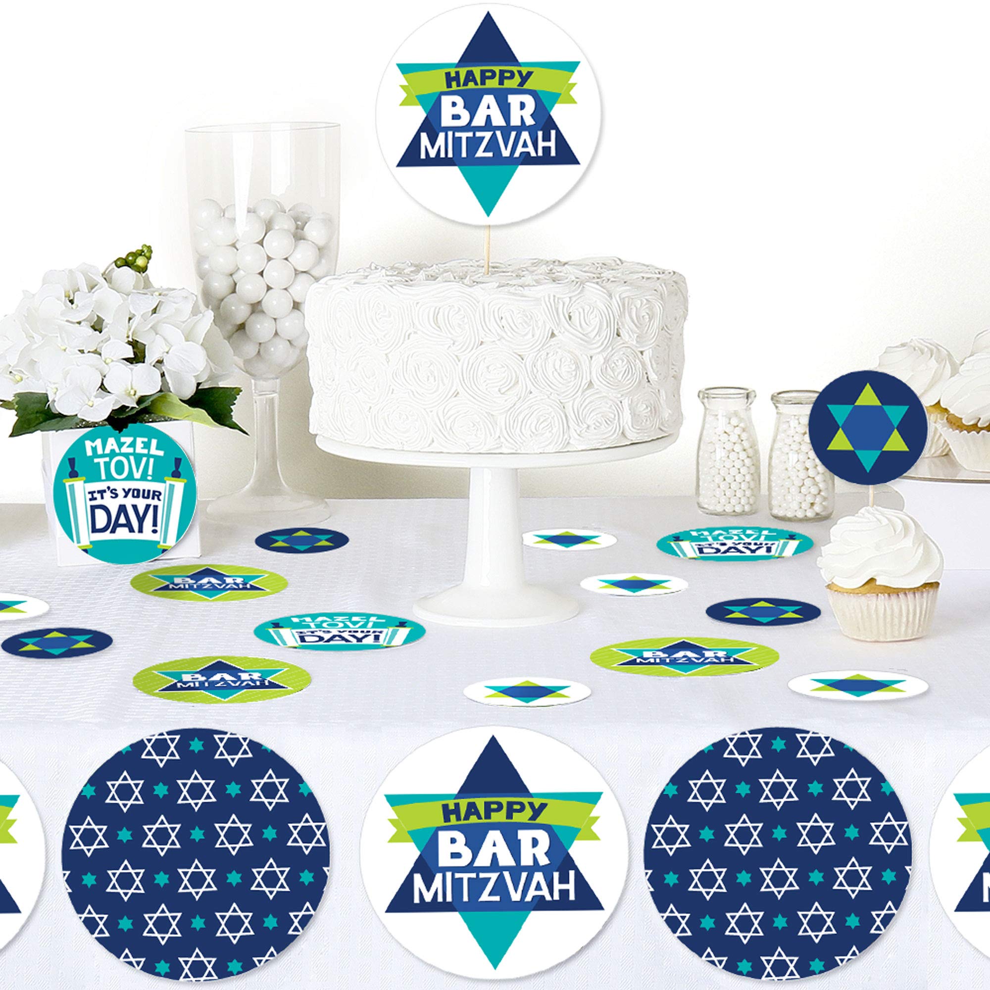 Big Dot of Happiness Blue Bar Mitzvah - Boy Party Giant Circle Confetti - Party Decorations - Large Confetti 27 Count