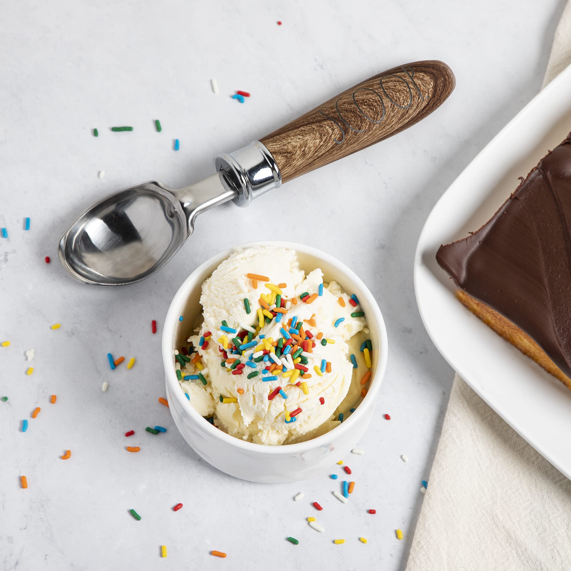 Rae Dunn Everyday Collection Dessert Set- Ice Cream and Cookie Dough Scoop, Spreader, and Whisk with Wooden Handles