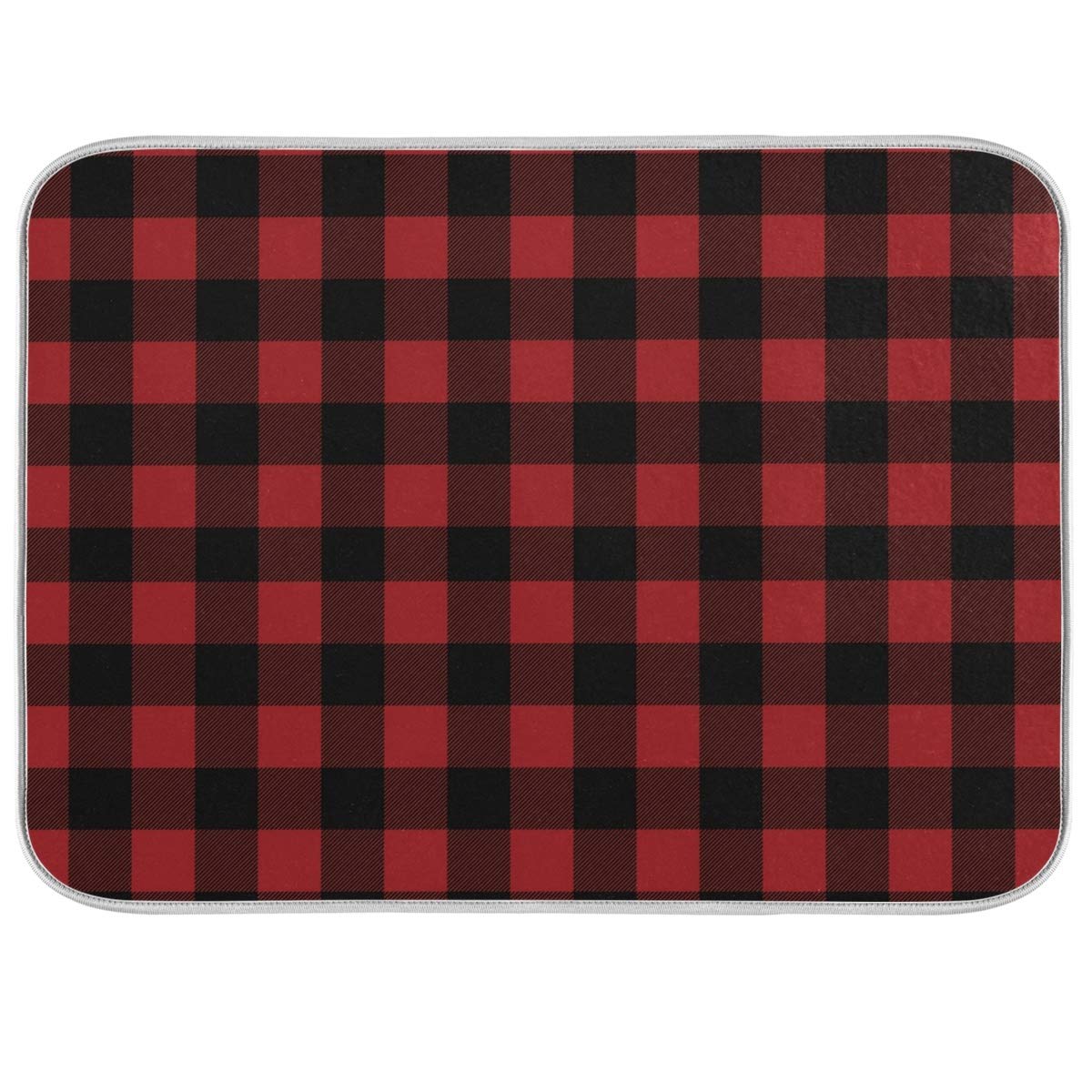Red and Black Buffalo Plaid Dish Drying Mat 16x18 for Kitchen Merry Christmas Winter Xmas Dishes Pad Dish Drainer Rack Mats Absorbent Fast Dry Kitchen Accessories
