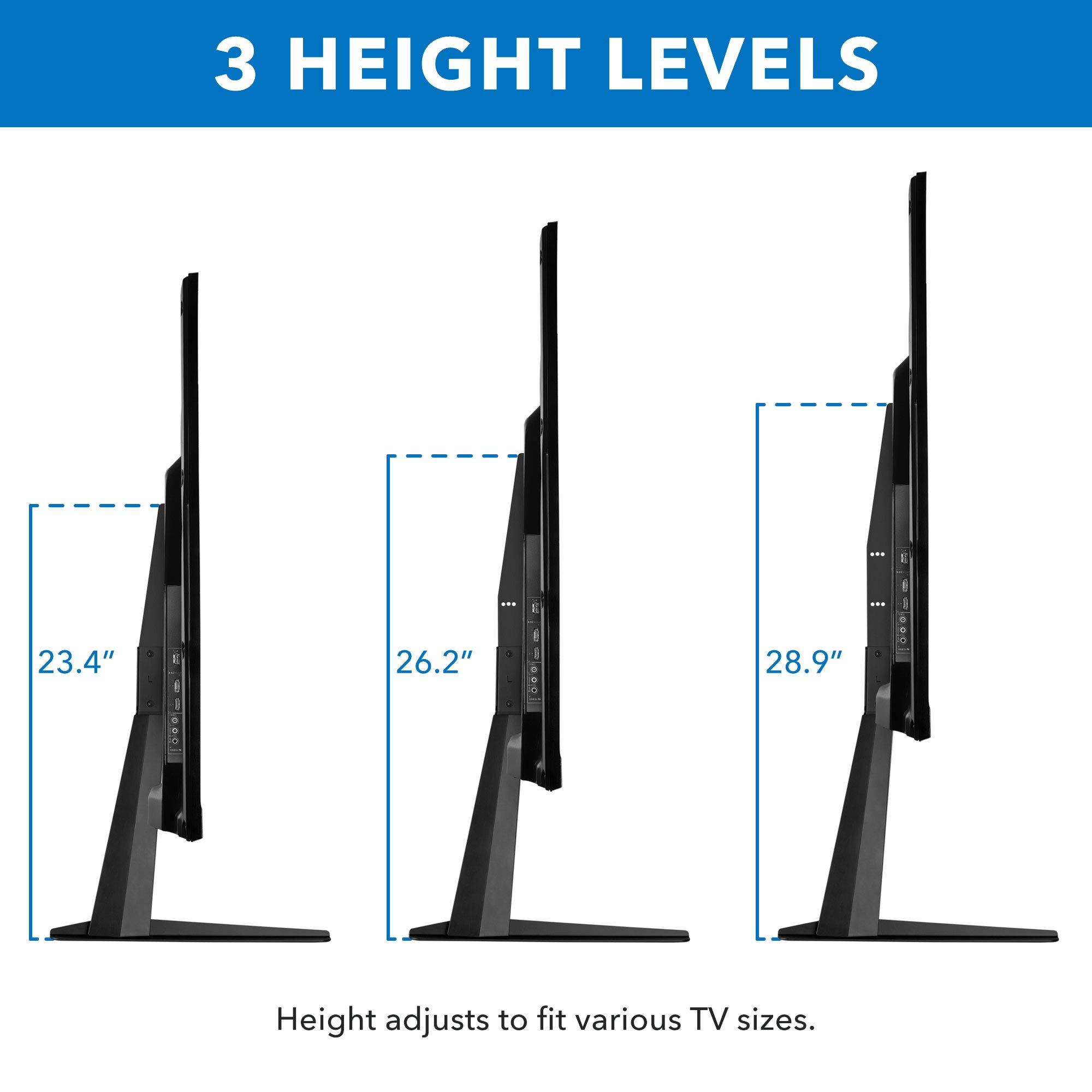 Mount-It! Tabletop TV Stand Base with Tilt Function, Universal TV Base Replacement with Height Adjustment, TV Legs Fits Most 32 to 70 inch Flat Screen TVs, VESA up to 800 by 400mm, 110 Lbs Capacity