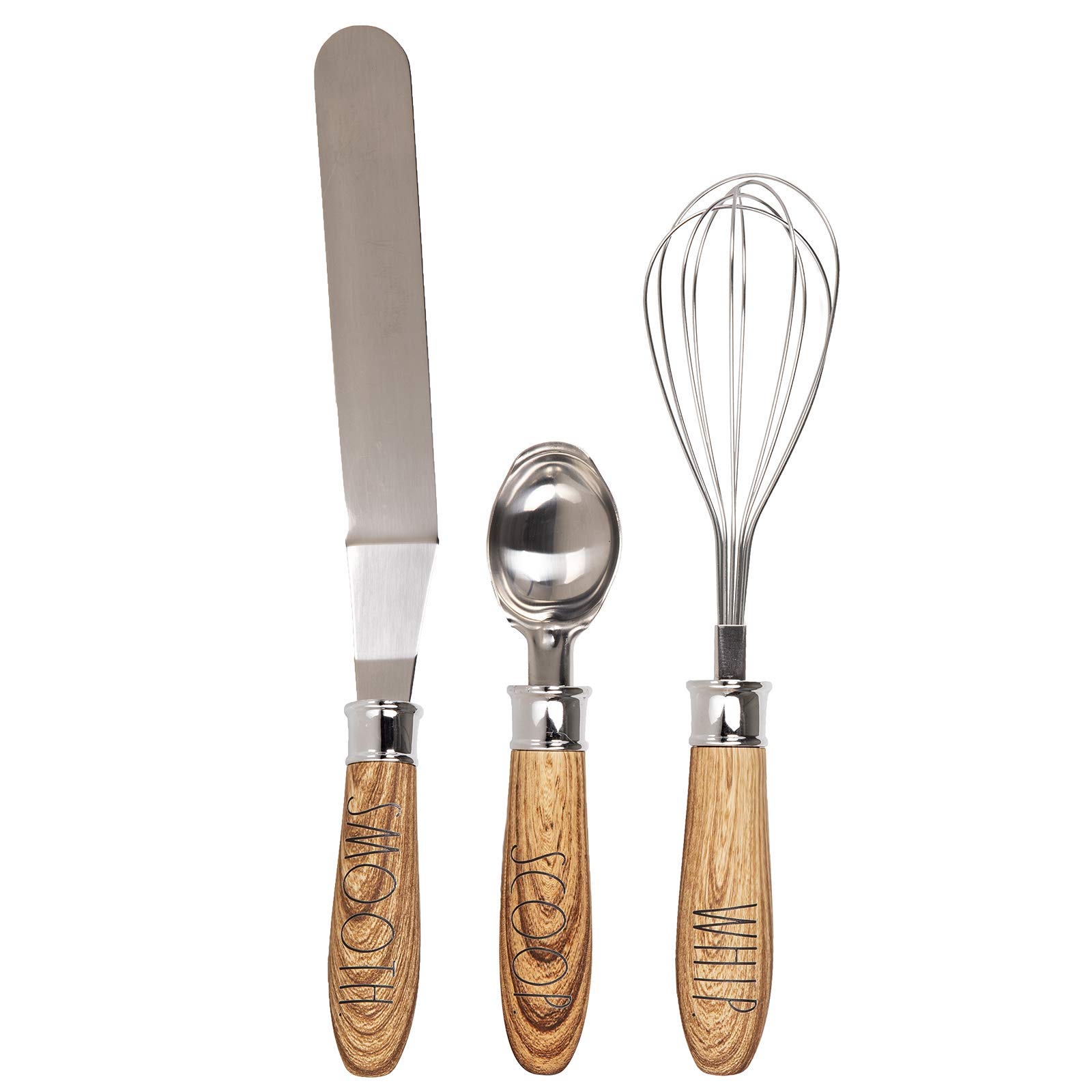 Rae Dunn Everyday Collection Dessert Set- Ice Cream and Cookie Dough Scoop, Spreader, and Whisk with Wooden Handles