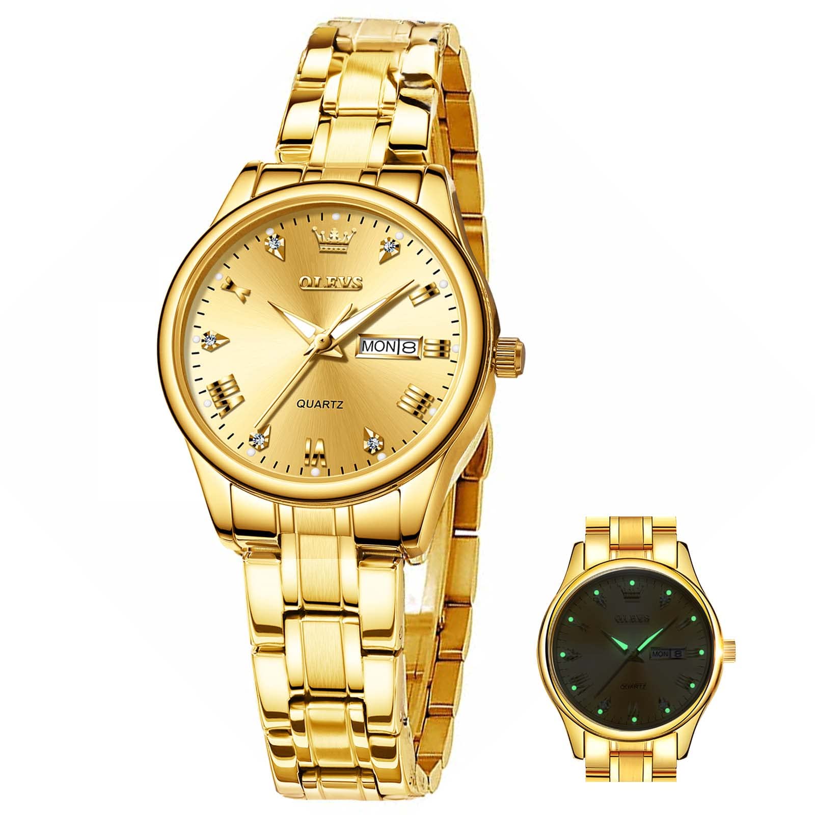 OLEVS Watches for Women 14k Gold Tone Ladies Watches Waterproof with Day and Date Stainless Steel Woman Wrist Watches,Simple Dress Small Face Lady Watch Fashion Elegant Classic Female Watches
