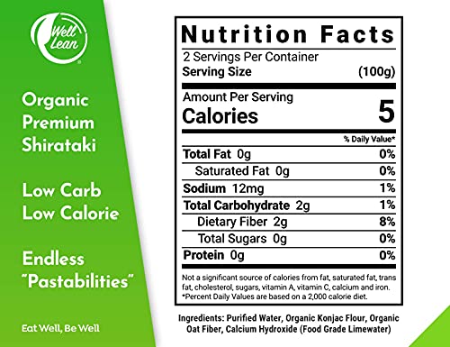 Well Lean Angel Hair — USDA Organic, Low Carb, Low Calorie Konjac Pasta — Ready to Eat and Healthy — Plant Based, Soy Free, Vegan, Paleo and Keto Friendly (6 Pack)