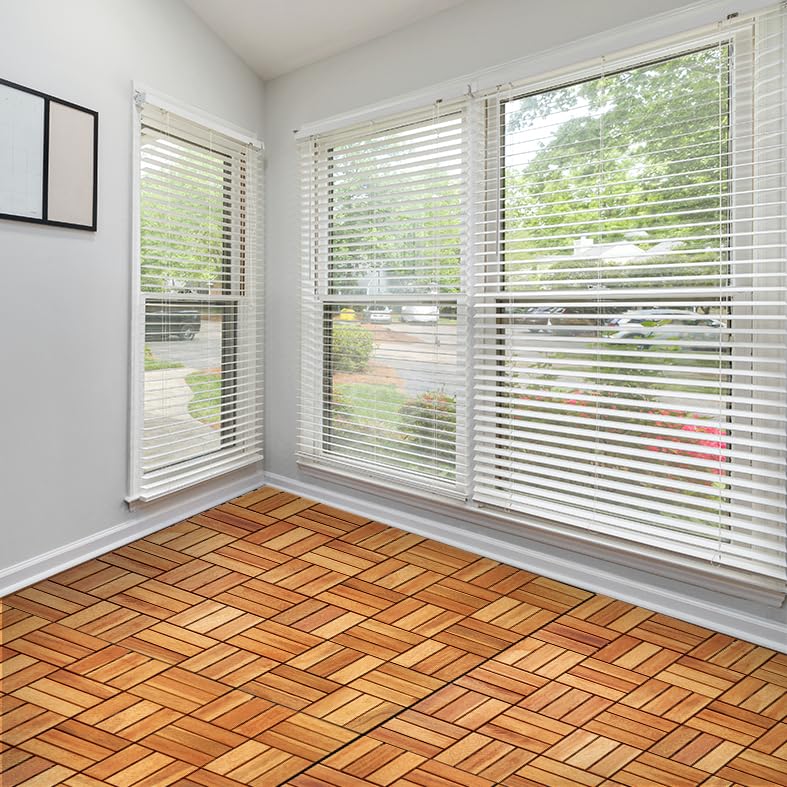 Acacia Deck Tiles (Pack of 10) - Hardwood Interlocking Patio Tiles, Outdoor Waterproof All Weather