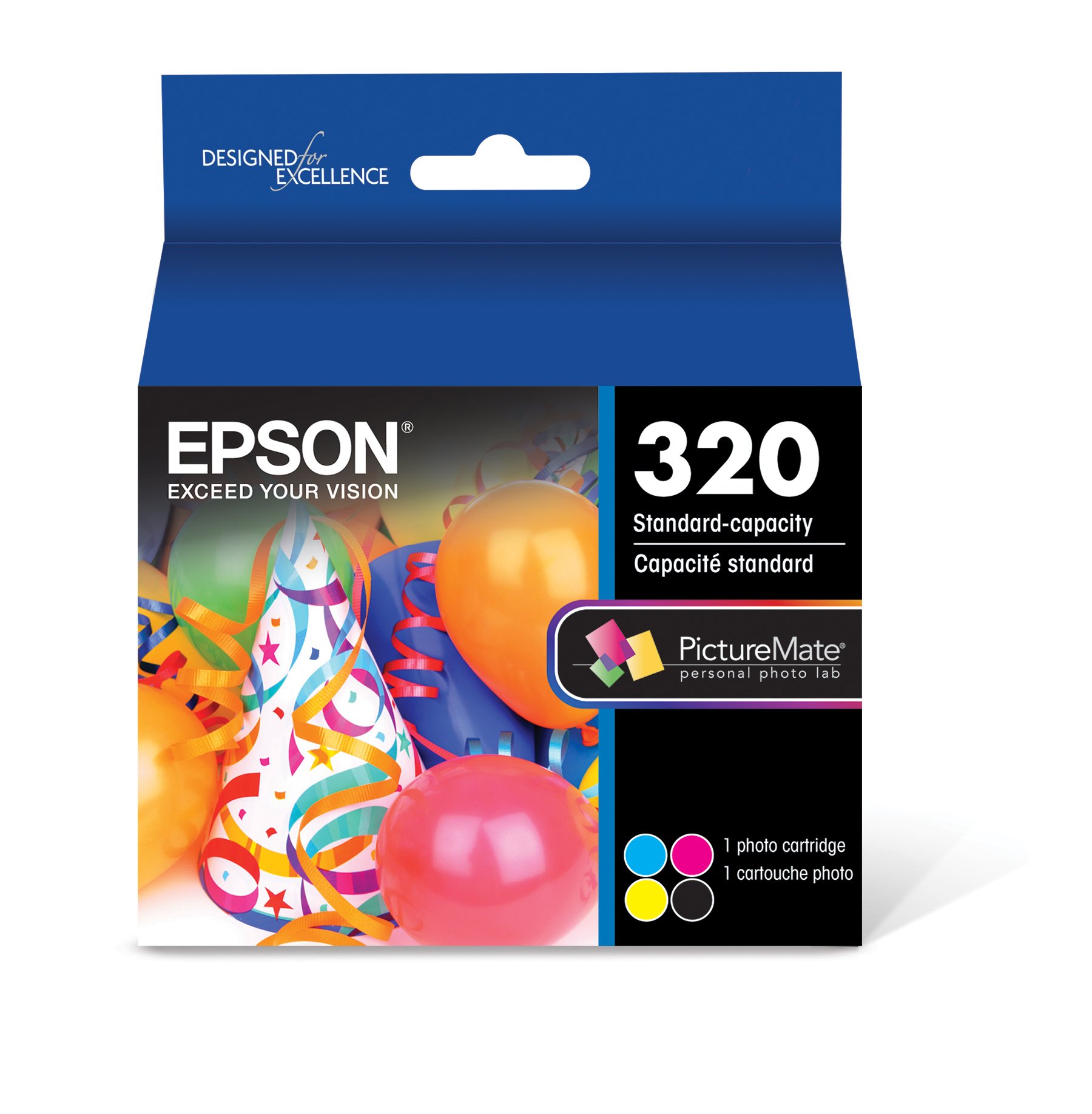 Epson T320 PictureMate Color Cartridge Ink & Ultra Premium Photo Paper Glossy - S042174, 4" x 6" (100 Sheets),White
