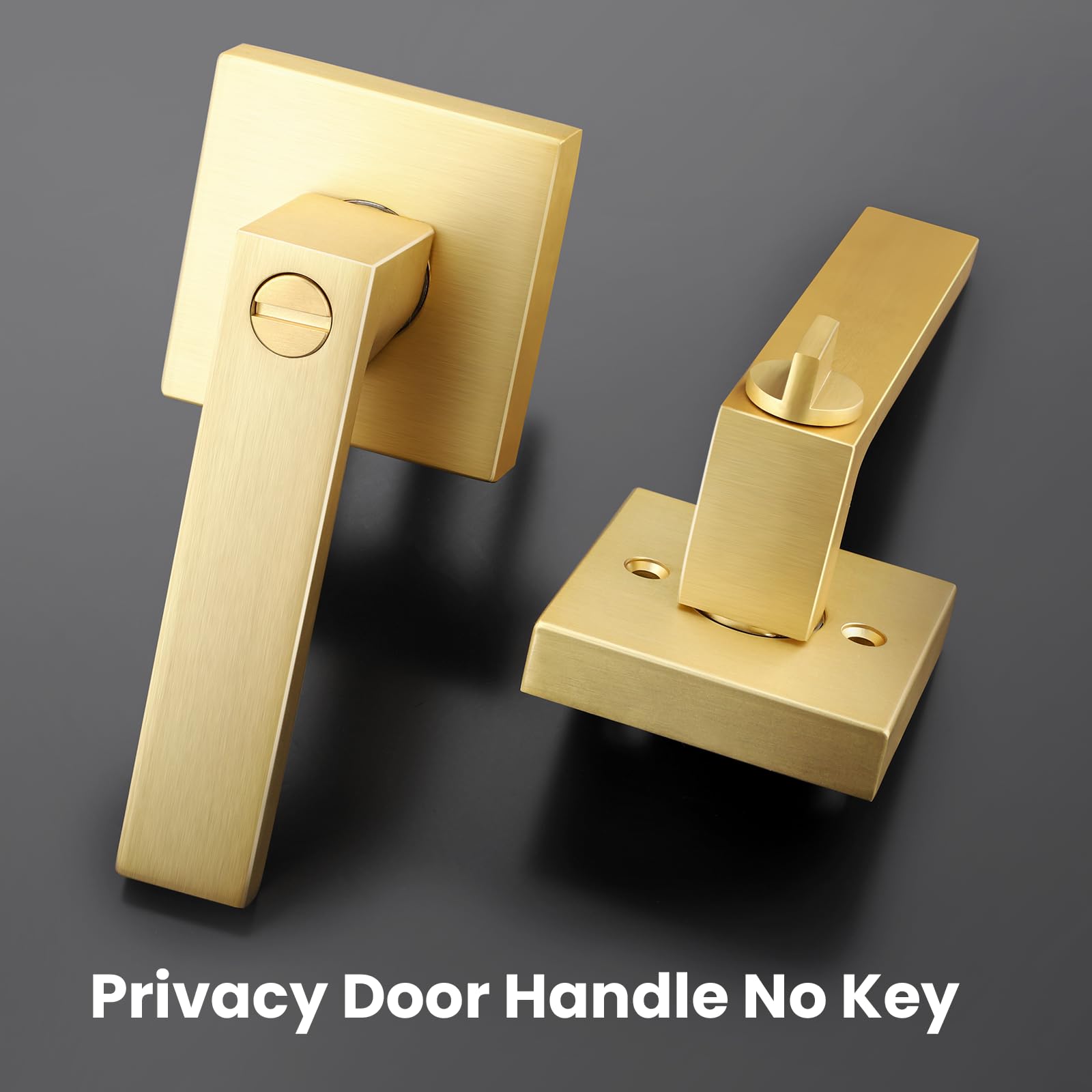 EHOMEWARE 6 Pack Gold Door Knobs Interior Brass Door Handles in Satin Brass Finish, Privacy Function for Bedroom Bathroom, Heavy Duty Gold Door Handles Levers with Modern Design