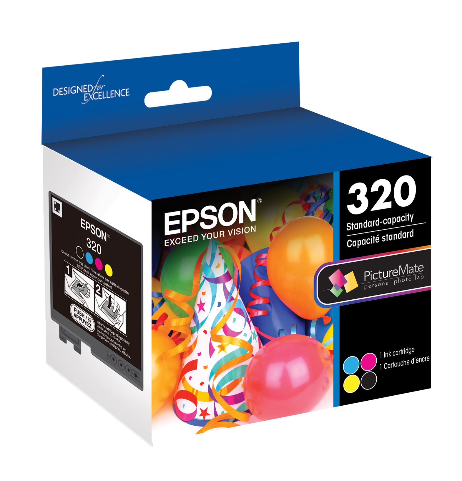 Epson T320 PictureMate Color Cartridge Ink & Ultra Premium Photo Paper Glossy - S042174, 4" x 6" (100 Sheets),White