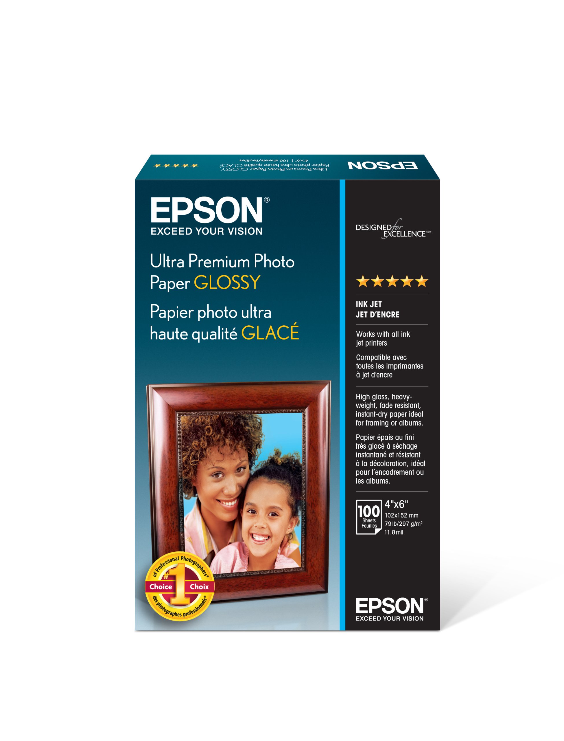 Epson T320 PictureMate Color Cartridge Ink & Ultra Premium Photo Paper Glossy - S042174, 4" x 6" (100 Sheets),White