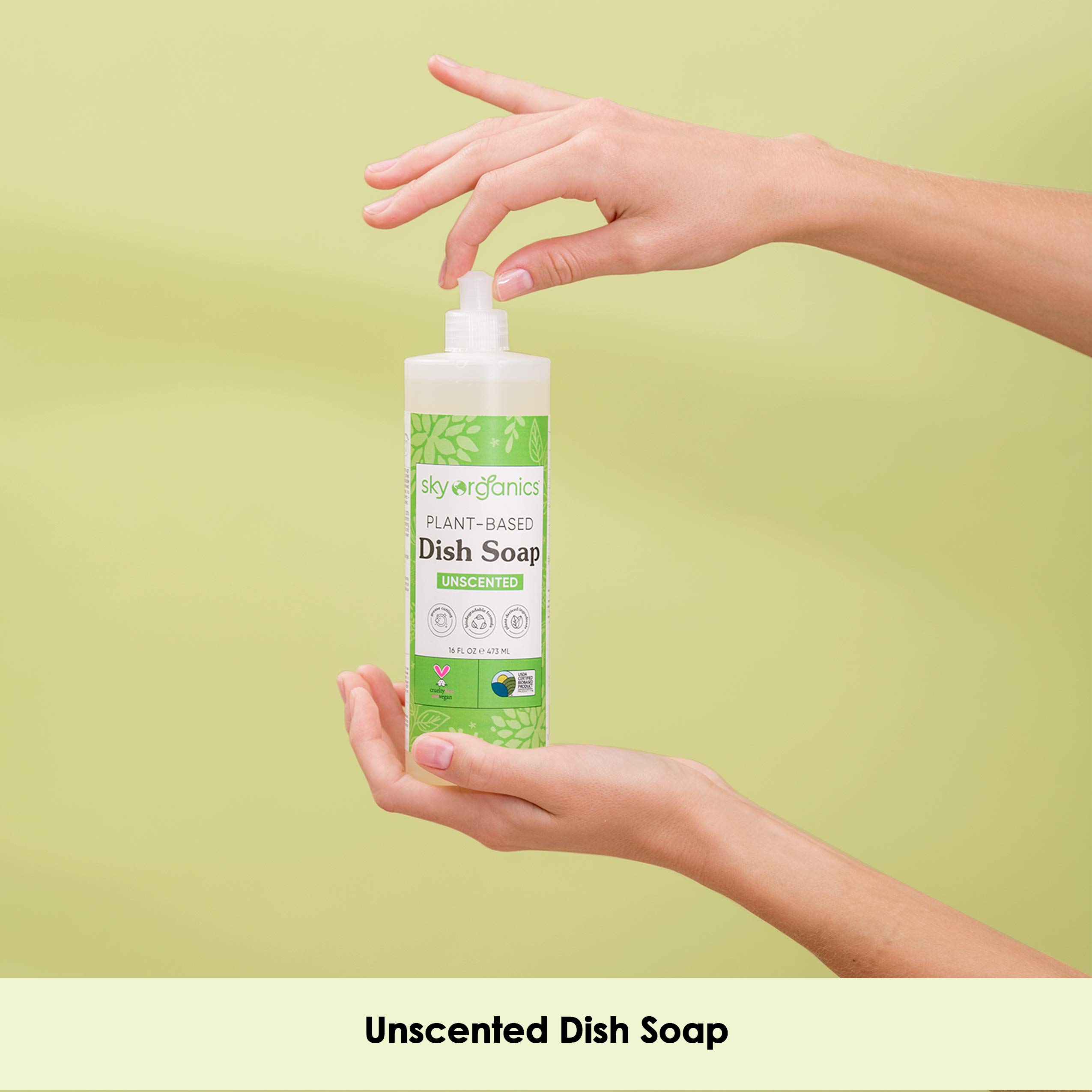 Dish Soap by Sky Organics (16 fl oz x 2 Pack) USDA Bio-Based Unscented Plant-Based Liquid Grease Cutting Soap, Cruelty-Free, Biodegradable Formula