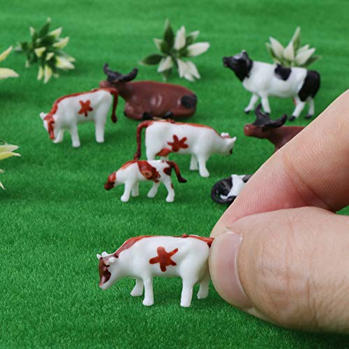 Hiawbon Mini Colorful Cattle Figurines Simulated Cattle HO Scale 1:87 Realistic Plastic Cow Figurines, 20 Pcs