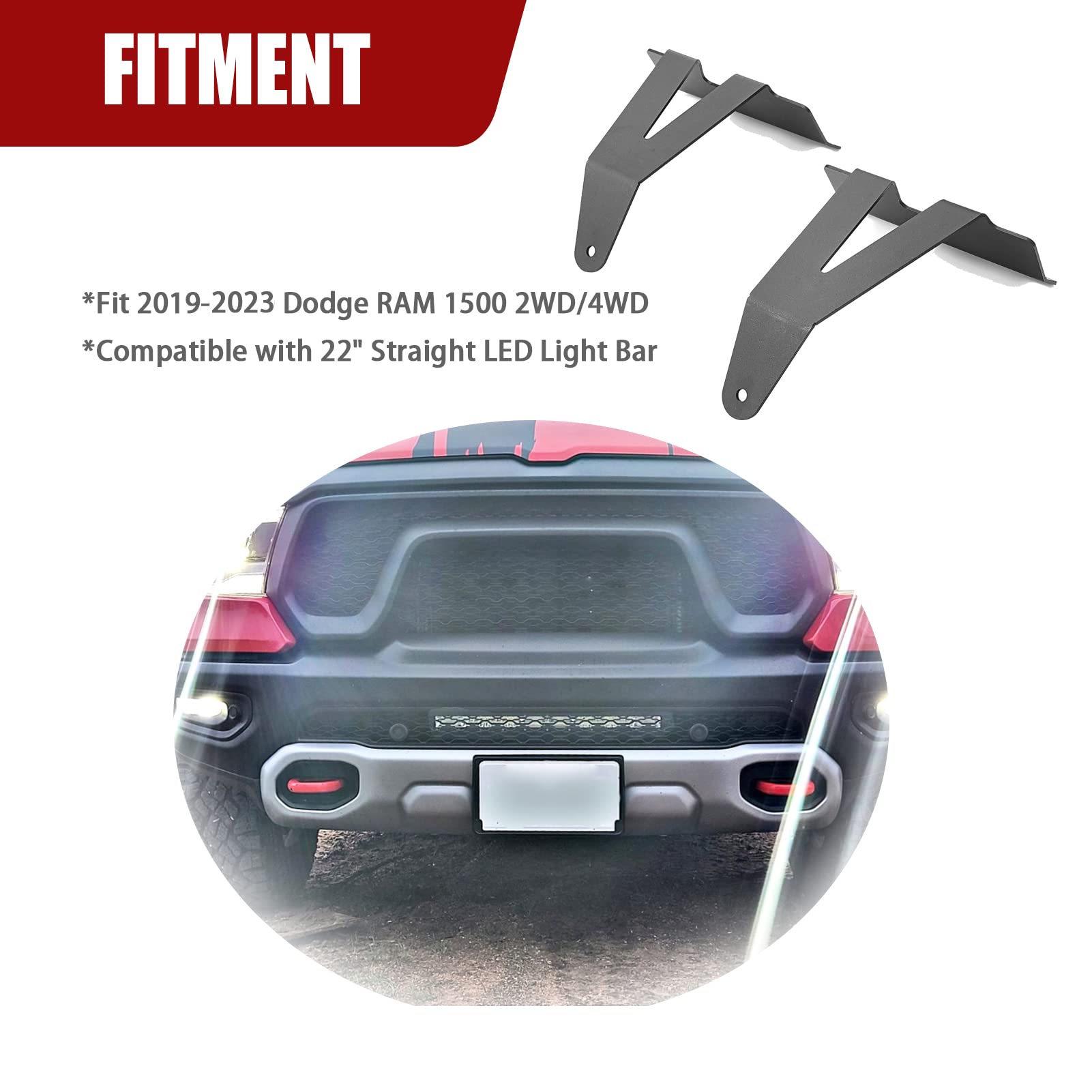 WSays 22" Front Hidden Lower Bumper Light Bar Mounting Brackets Compatible with Dodge RAM 1500 2WD/4WD 2019-2024