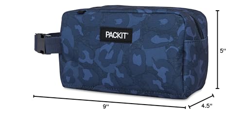 PackIt Freezable Snack Box, Heather Leopard Navy, Built with EcoFreeze Technology, Collapsible, Reusable, Zip Closure with Buckle Handle, Fresh Snacks on the go