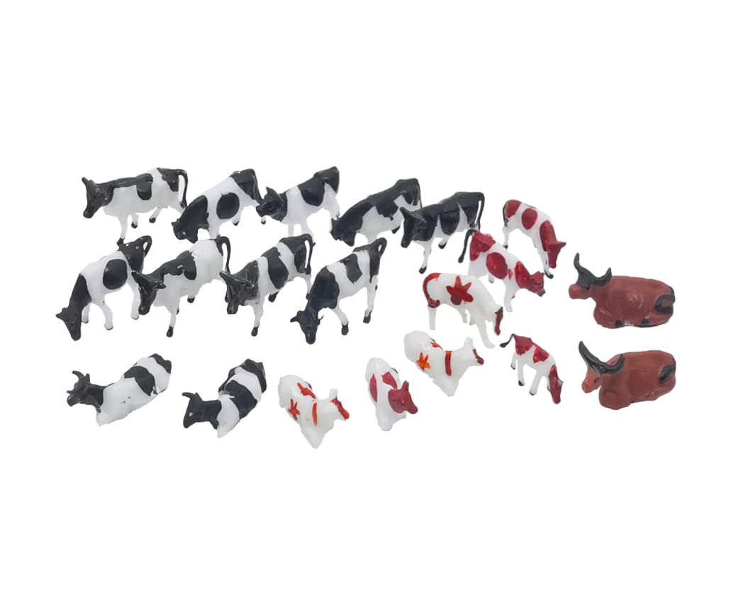 Hiawbon Mini Colorful Cattle Figurines Simulated Cattle HO Scale 1:87 Realistic Plastic Cow Figurines, 20 Pcs