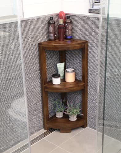 ALATEAK Corner Teak Wood Bath Spa Shower Stool Corner Shelf Storage Fully Assembled