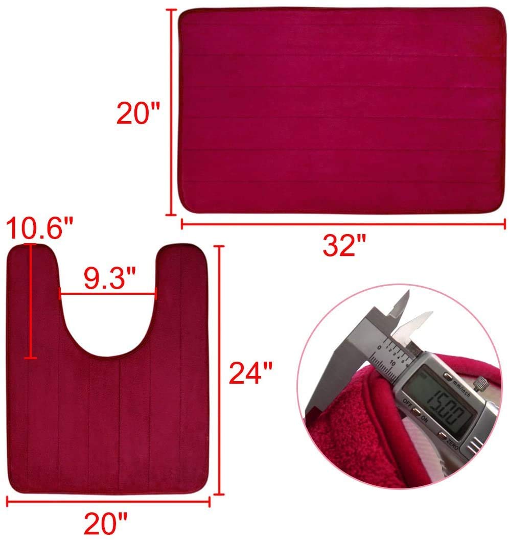 JDYYICZ Memory Foam Bathroom Rugs 2 Piece Bath Mat Set Soft Non-Slip and Absorbent Microfiber Bath Rug and U-Shaped Toilet Mat 32"x20"+24"x 20"