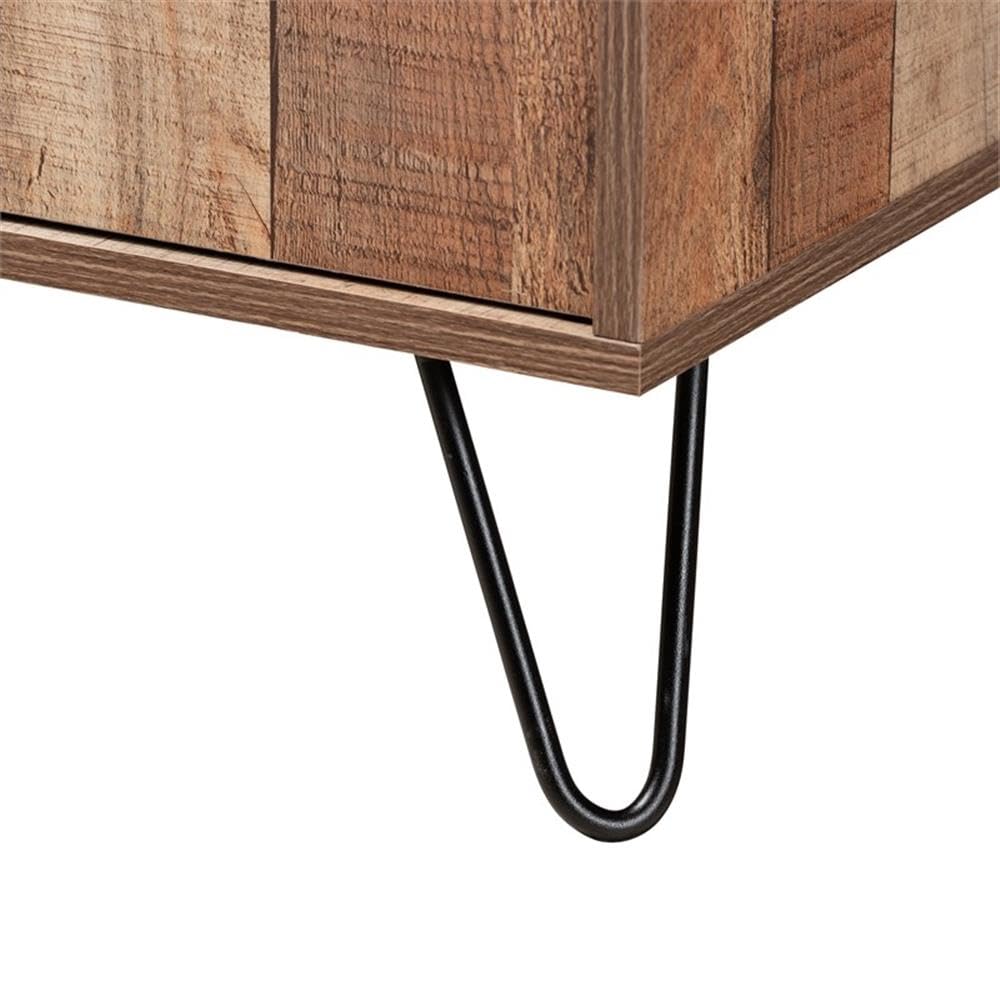 Baxton Studio Mathis Modern and Contemporary Rustic Brown Finished Wood and Rose Gold Finished Metal Wine Storage Cabinet