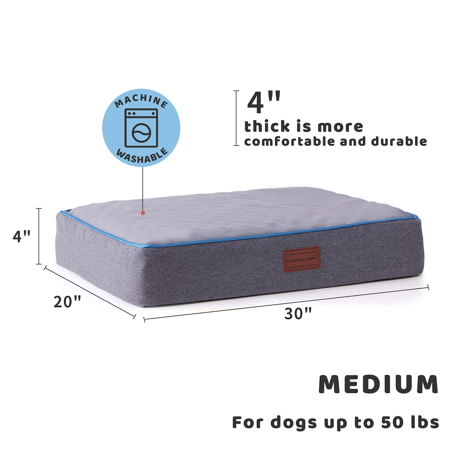 M Waterproof Dog Beds - Outdoor Dog Bed Washable with Oxford Fabric Surface, Egg Crate Orthopedic Foam Pet Bed up to 50lbs with Removable Cover, Machine Washable (Grey,30"x20"x4")