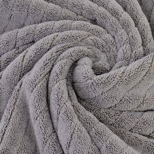 POLYTE Microfiber Oversize Quick Dry Lint Free Bath Towel, 60 x 30 in, Set of 2 (Gray, Ribbed Design)