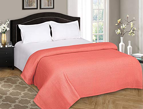 BELIZZI HOME 100% Cotton Bed Blanket, Breathable Bed Blanket Twin Size, Cotton Thermal Blankets Twin, Perfect for Layering Any Bed for All Season, Coral