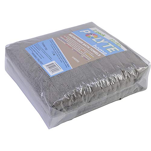POLYTE Microfiber Oversize Quick Dry Lint Free Bath Towel, 60 x 30 in, Set of 2 (Gray, Ribbed Design)