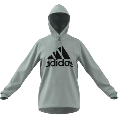 adidas Men's Essentials Logo Hoodie, Medium Grey Heather/Black, Large