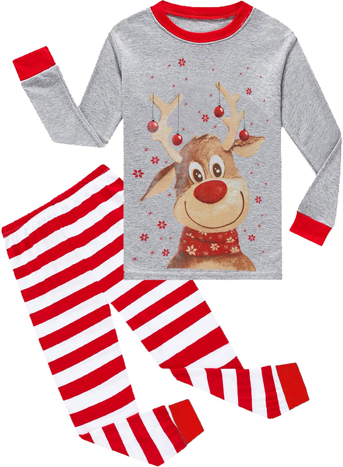 Little Boys Girls Christmas Pajamas Set Long Sleeve Sleepwear 100% Cotton Reindeer Pajama Toddler Kids Pjs for Boy Jammies Holiday Clothes Sets Size 3T