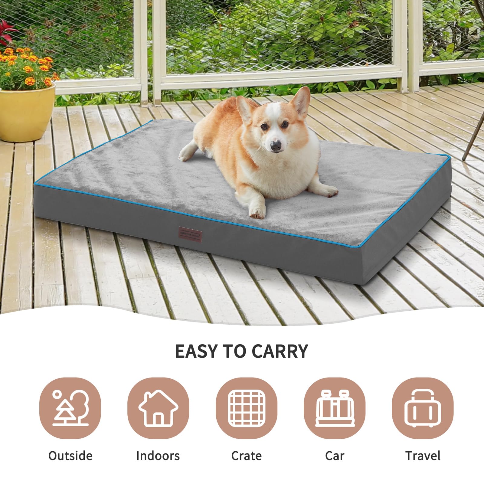M Waterproof Dog Beds - Outdoor Dog Bed Washable with Oxford Fabric Surface, Egg Crate Orthopedic Foam Pet Bed up to 50lbs with Removable Cover, Machine Washable (Grey,30"x20"x4")