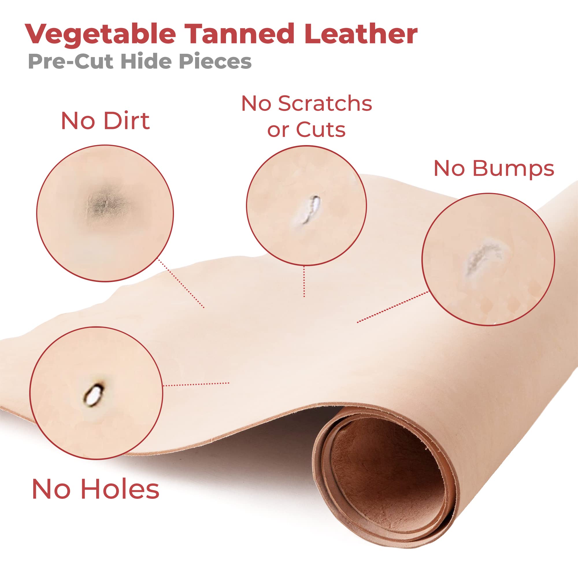 ELW Full Grain Cowhide Leather 4-5 oz [1.6-2mm] Thickness in Pre-Cut Size: 4-6 SQ FT, AB Grade Hide Vegetable Tanned Leather Using for Tooling, Carving, Molding, Dyeing Material for Craft, Hobby