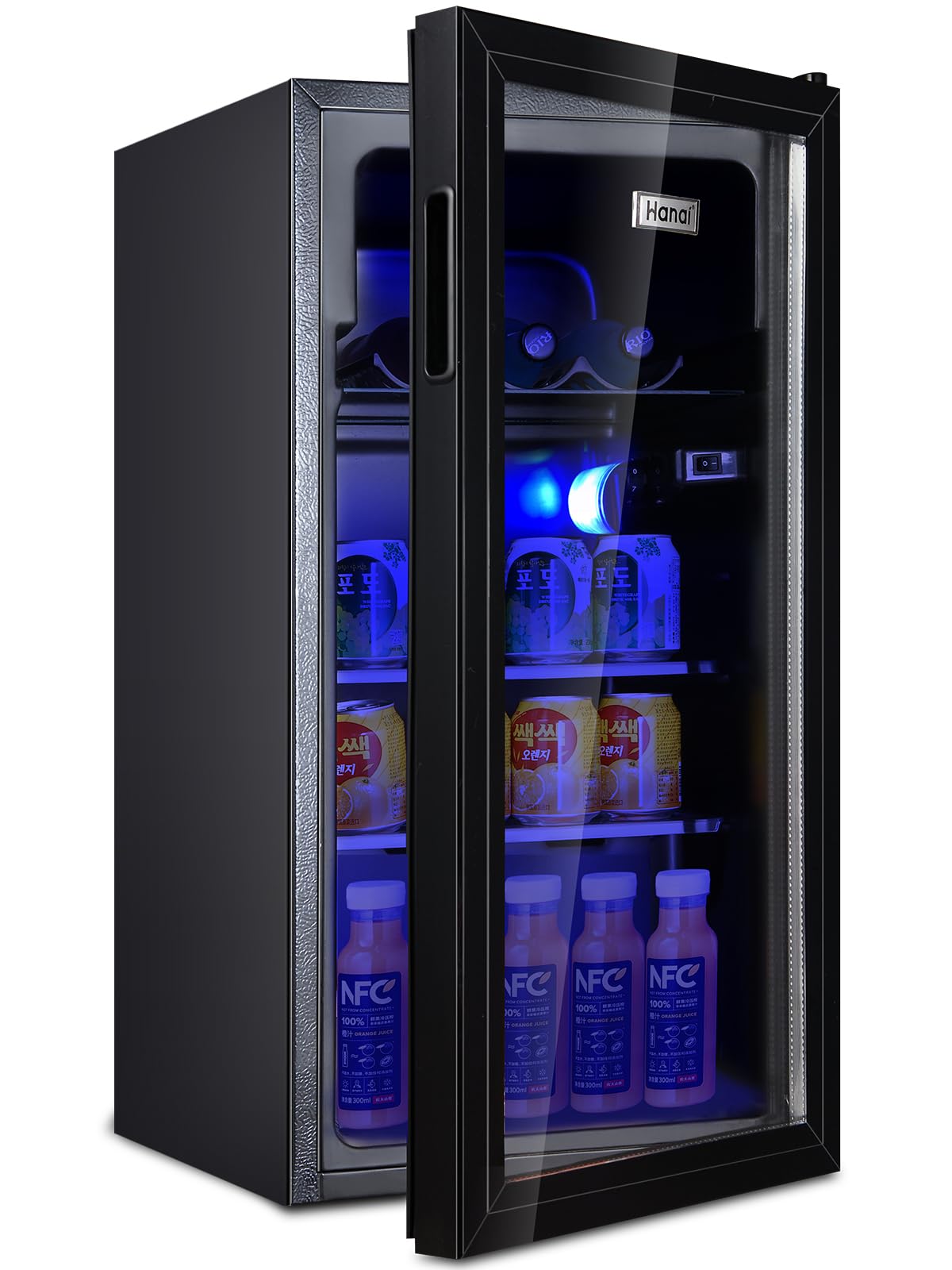 WANAI Beverage Refrigerator Mini Fridge Cooler Clear Glass Door 3.5 Cu.Ft Soda Beer Wine Fridges for Office Dorm Home Bar with Adjustable Removable Shelves White Inner