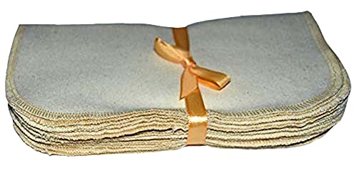 1 Ply Organic Flannel Washable Baby Wipes 8 x 8 Inches 10 Pack Sewn with Matching Cotton Thread