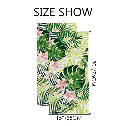 BVOGOS Bath Hand Kitchen Towels Tropical Flowers Palm Leaves Green Face Towel Washcloth 2 Pack Soft Quick Dry Super Absorbent Bathroom