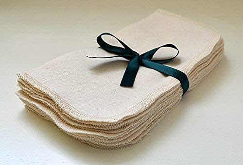 1 Ply Organic Flannel Washable Baby Wipes 8 x 8 Inches 10 Pack Sewn with Matching Cotton Thread