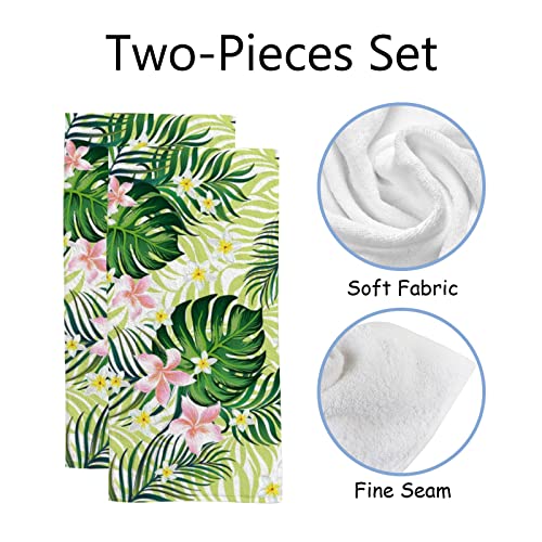 BVOGOS Bath Hand Kitchen Towels Tropical Flowers Palm Leaves Green Face Towel Washcloth 2 Pack Soft Quick Dry Super Absorbent Bathroom