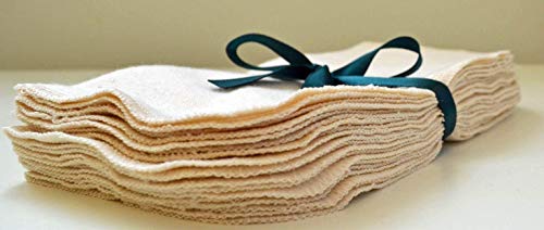 1 Ply Organic Flannel Washable Baby Wipes 8 x 8 Inches 10 Pack Sewn with Matching Cotton Thread