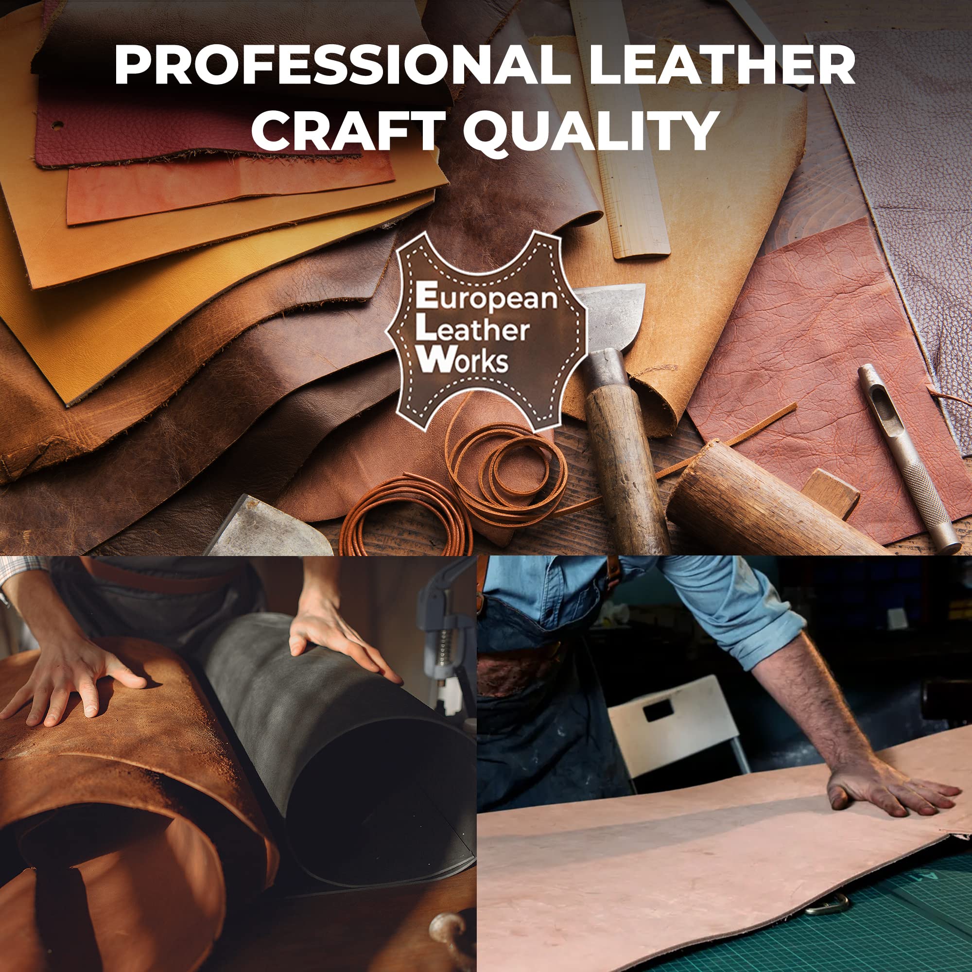ELW Full Grain Cowhide Leather 4-5 oz [1.6-2mm] Thickness in Pre-Cut Size: 4-6 SQ FT, AB Grade Hide Vegetable Tanned Leather Using for Tooling, Carving, Molding, Dyeing Material for Craft, Hobby