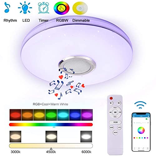 WZTO 36W LED Music Ceiling Light with Bluetooth Speaker, RGB LED Flush Mount Smartphone APP Control Remote Color Changing Ceiling Lamp, Waterproof Light Fixture for Kids Room Bedroom