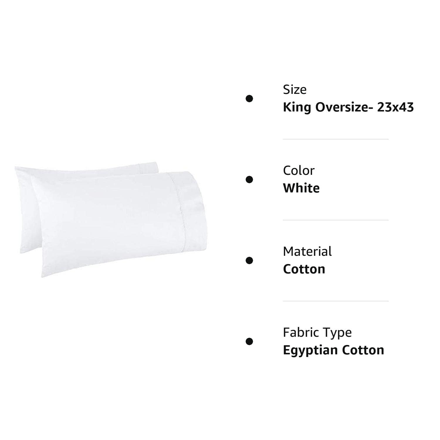 Kamas Egyptian Cotton Sateen Weave Pack of 2 Extra Large Pillowcase to Fit Your Oversized Pancake Large Huge & Gusseted Pillows (White, King Oversize- 23x43)