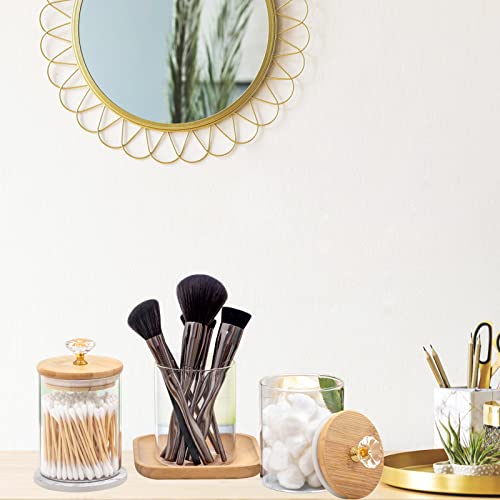 Bathroom Organizer with Bamboo Lids,Apothecary Jars Qtip Holder Storage Canister Clear Glass bathroom jars Cotton Ball Holder for Cotton Rounds,Pads, Floss,Cotton Swab(3 pieces)