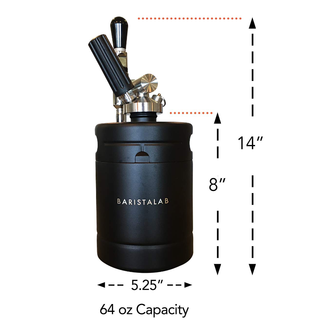 BARISTA LAB Nitro Cold Brew Coffee Maker | Portable Home Keg Kit (64 oz capacity Flat Matte Black) Comes with Drip Mat and Carrying Case