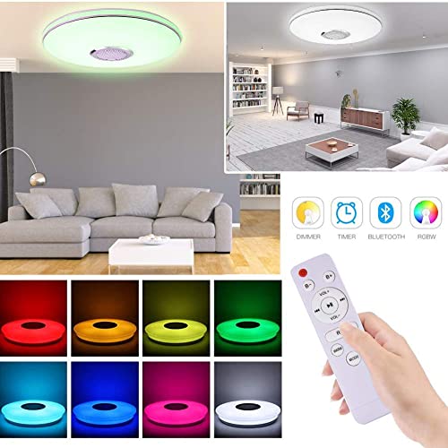 WZTO 36W LED Music Ceiling Light with Bluetooth Speaker, RGB LED Flush Mount Smartphone APP Control Remote Color Changing Ceiling Lamp, Waterproof Light Fixture for Kids Room Bedroom
