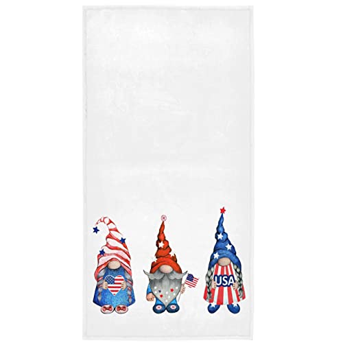 Pfrewn Patriotic Gnomes Hand Towels 16x30 in American USA Flag Bath Towel Kitchen Dish Guest Towel Stars and Stripes Bathroom Towel Memorial Day 4th of July Decorations