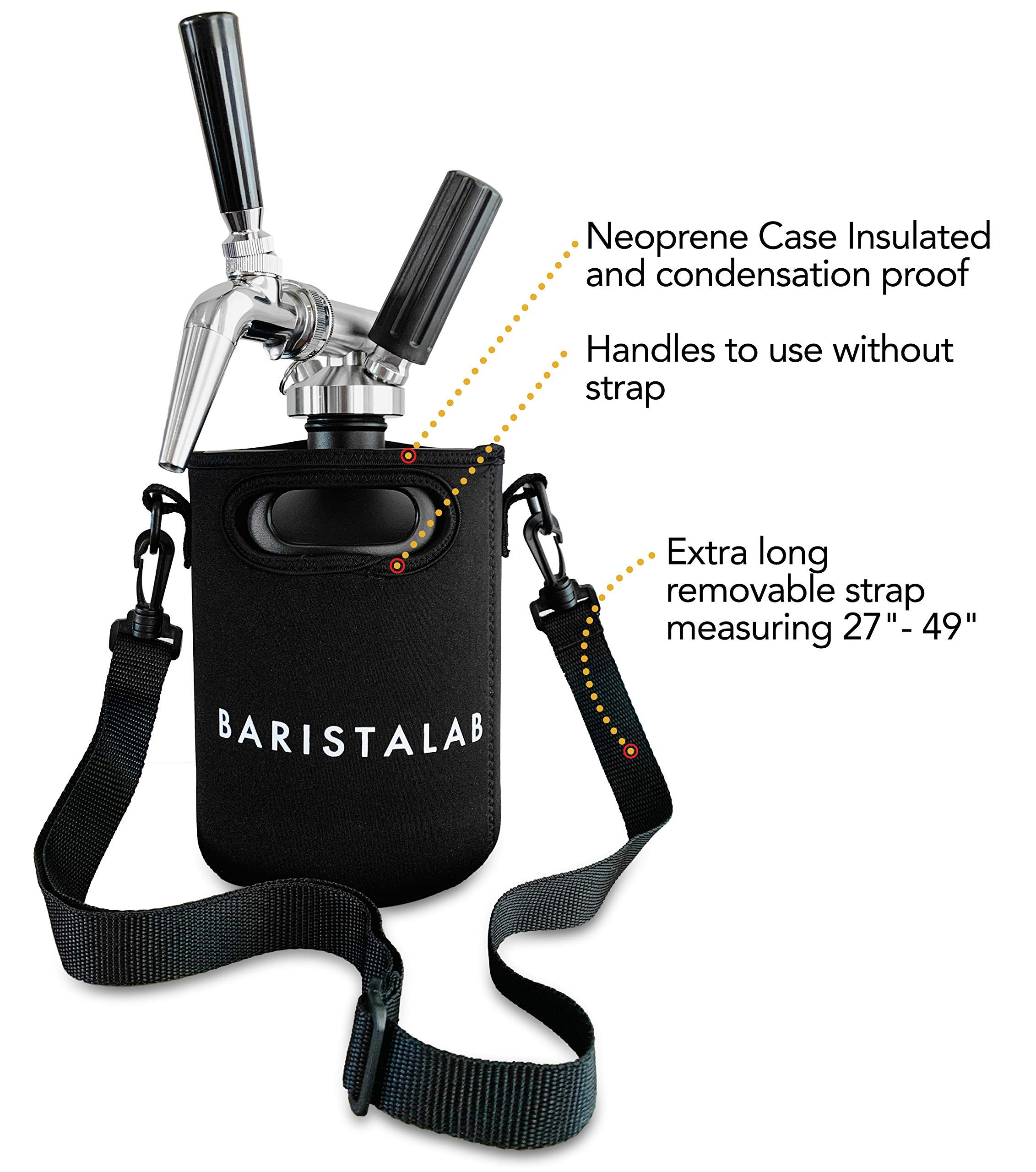 BARISTA LAB Nitro Cold Brew Coffee Maker | Portable Home Keg Kit (64 oz capacity Flat Matte Black) Comes with Drip Mat and Carrying Case