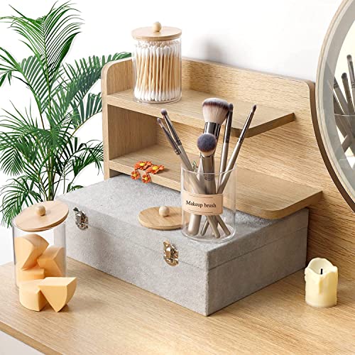 SGHUO Bamboo Bathroom Accessories Sets of 4, Soap Dispenser, 2 Qtip Holder Jars, Toothbrush Holder, Bathroom, Boho Decor