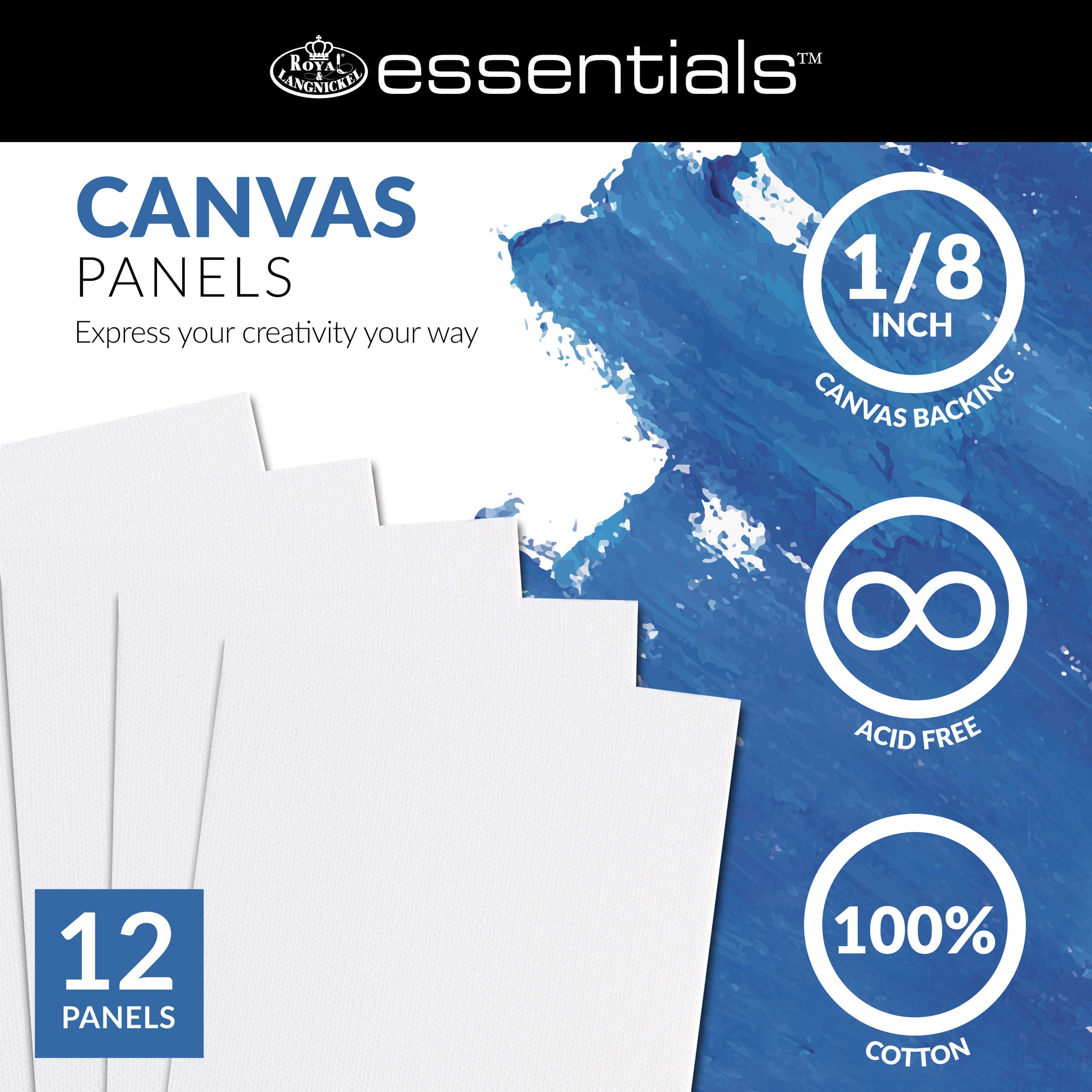 Royal & Langnickel Essentials 9x12 Triple Gessoed Canvas Panel Value Pack, for Oil and Acrylic Painting, 12 Pack