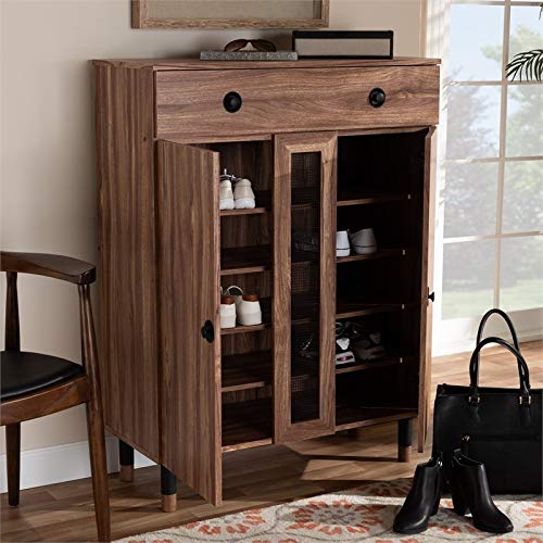 Baxton Studio Valina 2-Door Wood Shoe Storage Cabinet with Drawer in Oak-Black