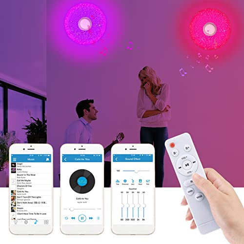 WZTO 36W LED Music Ceiling Light with Bluetooth Speaker, RGB LED Flush Mount Smartphone APP Control Remote Color Changing Ceiling Lamp, Waterproof Light Fixture for Kids Room Bedroom